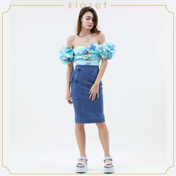 KLOSET A-line Denim Skirt (SS21-S001) กระโปรงยีน กระโปรงผู้หญิง | Lazada.co.th