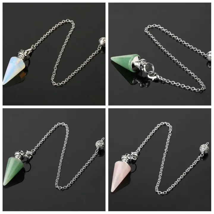 SIIZHEE Gift Gemstone Rock Natural Stone Rose Quartz Conical Pendulum ...
