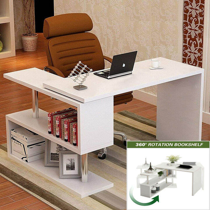 KRUZO ROTA Rotating Office Desk L-Shaped Table With S Shelves | Lazada PH