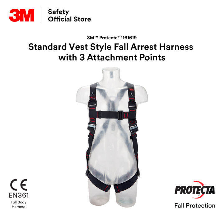 3M 1161619 Protecta Standard Vest Style Fall Arrest Harness with 3 ...