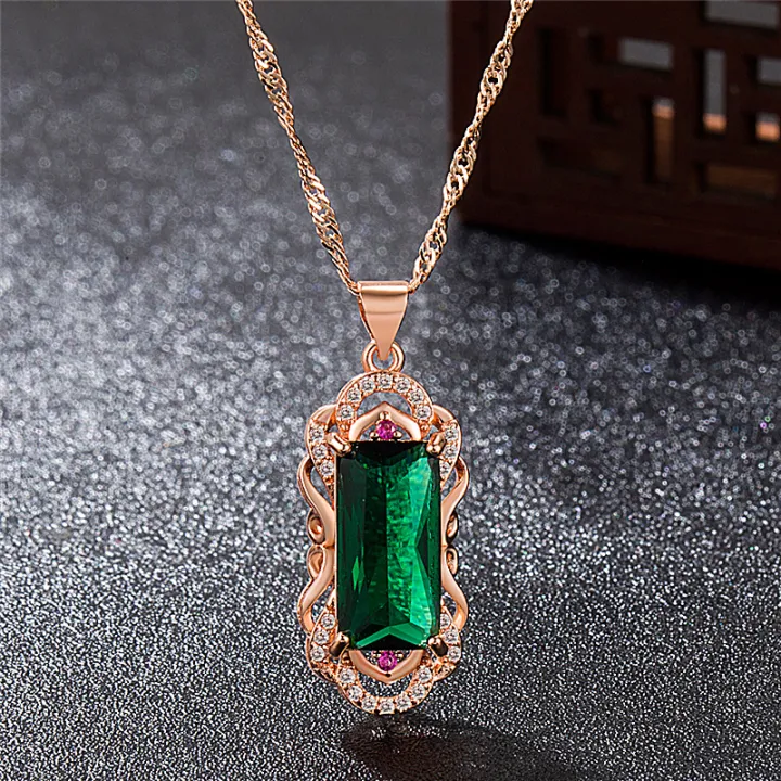 Rectangular Pendant Necklace Brazil Rich Green Tourmaline Gem Pendant ...