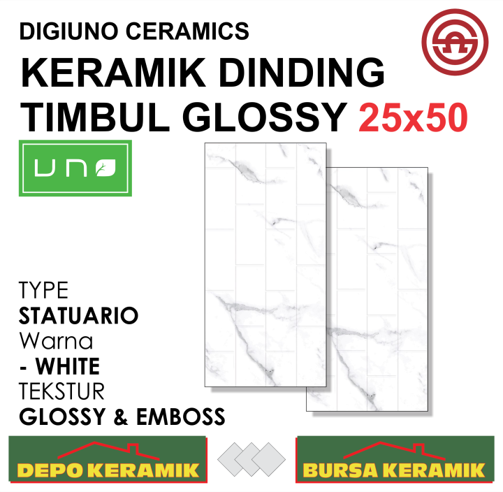 Keramik Dinding 25x50 STATUARIO WHITE -UNO- Glossy&Emboss | Lazada Indonesia