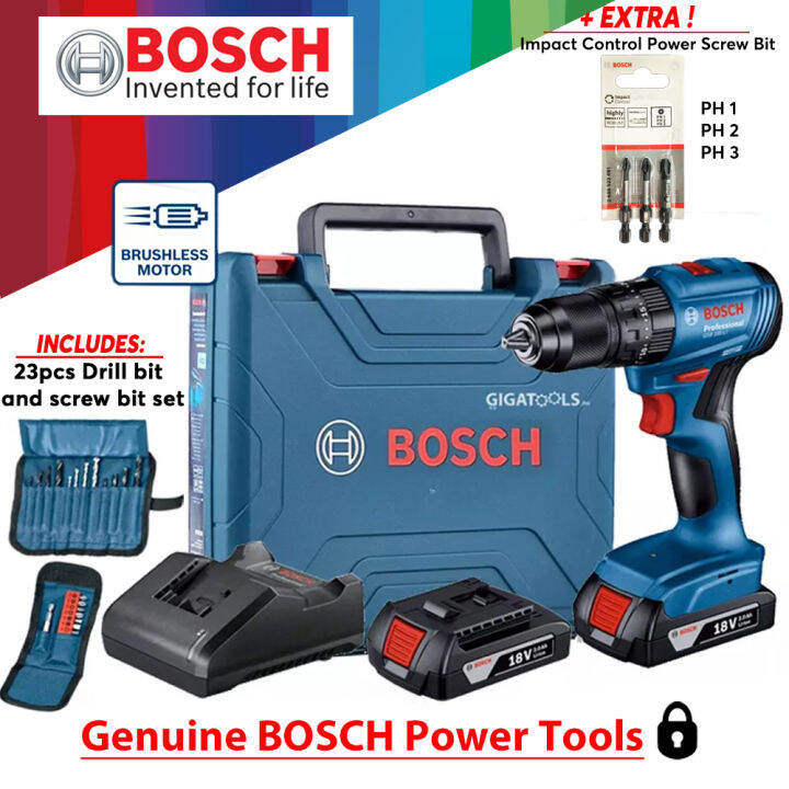Bosch GSR 185-LI Cordless Brushless Metal chuck Drill Driver 18V with 23pcs Accessory set and ...