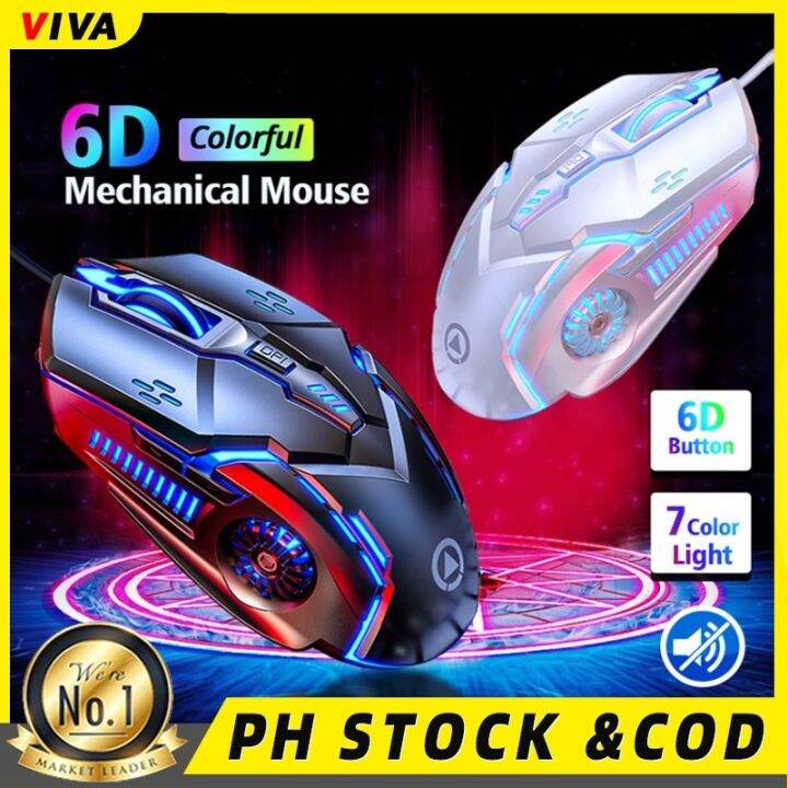 ☂ VIVA Mechanical Wired Gaming Mouse USB RGB Light Silent 3200 DPI ...