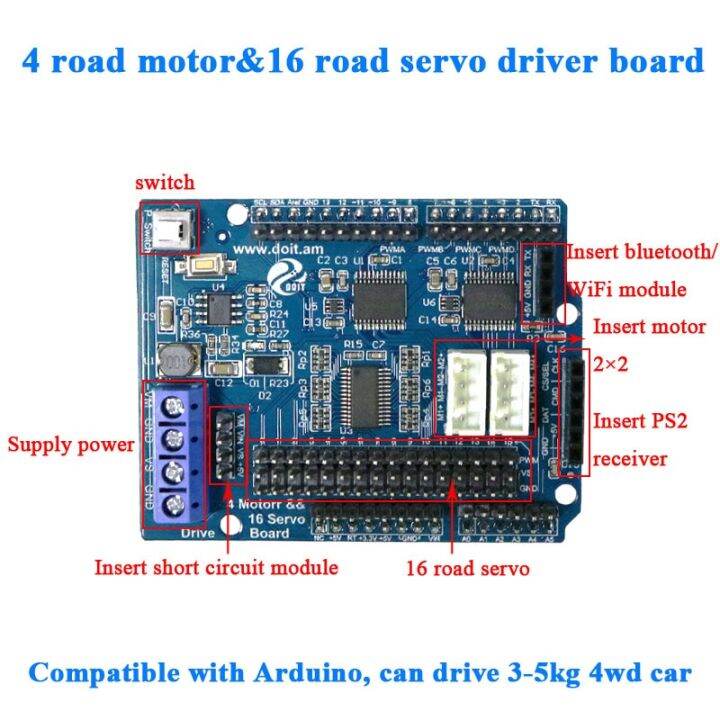 2ch 4ch DC Motor driver 16 way Servo Drive shield Board for Arduino 2wd ...