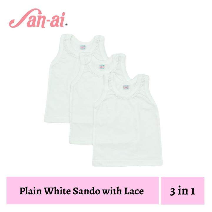 San-ai Infant Baby Plain White Sando with Lace 3 in 1 ( 0-12 months ...