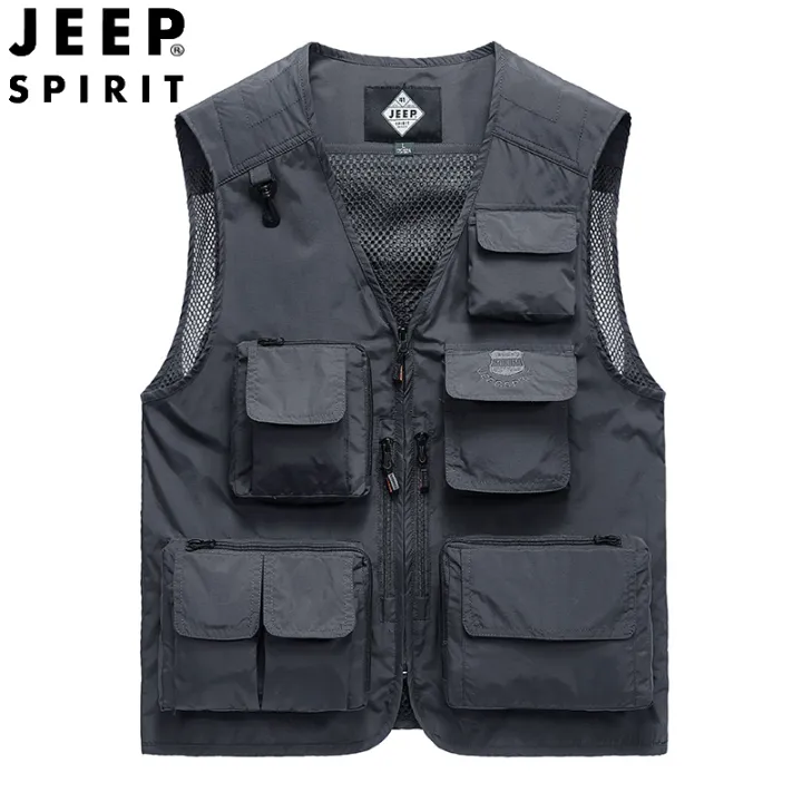 JEEP SPIRIT เสื้อกั๊กผู้ชายเสื้อกั๊กตกปลาขนาดใหญ่เครื่องมือกลางแจ้ง ...