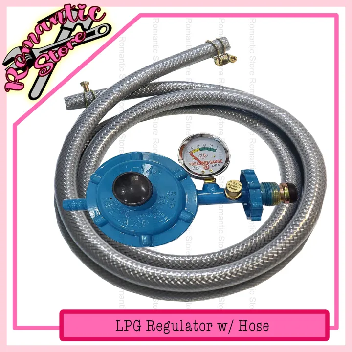 1SET LPG Regulator with Gauge & Automatic Shut Off Safety Pin +GAS HOSE ...