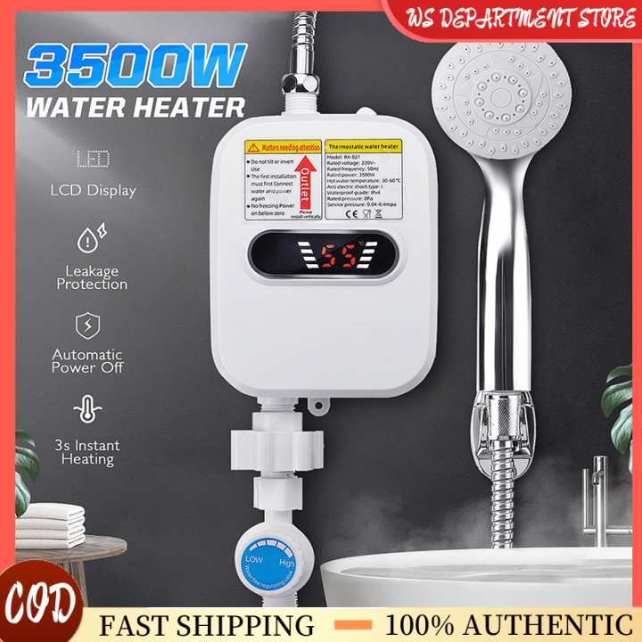 3500W 220V LED Instant Electric Water Heater Hot Instantaneous Shower Heater Shower Head ...