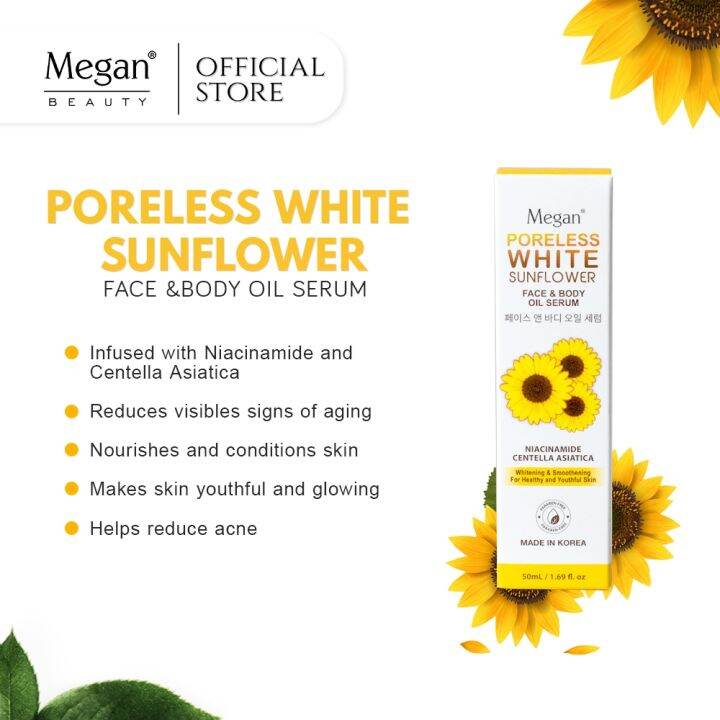 Megan Poreless White Sunflower Face Body Oil Serum 50ml | Lazada PH