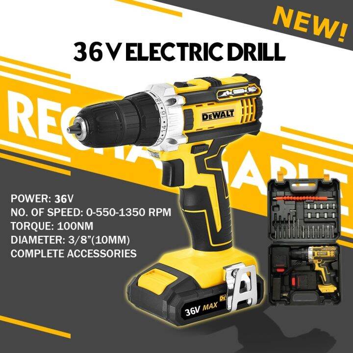 heat sellvbrrln DeWALT 36V Cordless Electric Drill Impact Hammer Impact 2x Battery Cordless ...