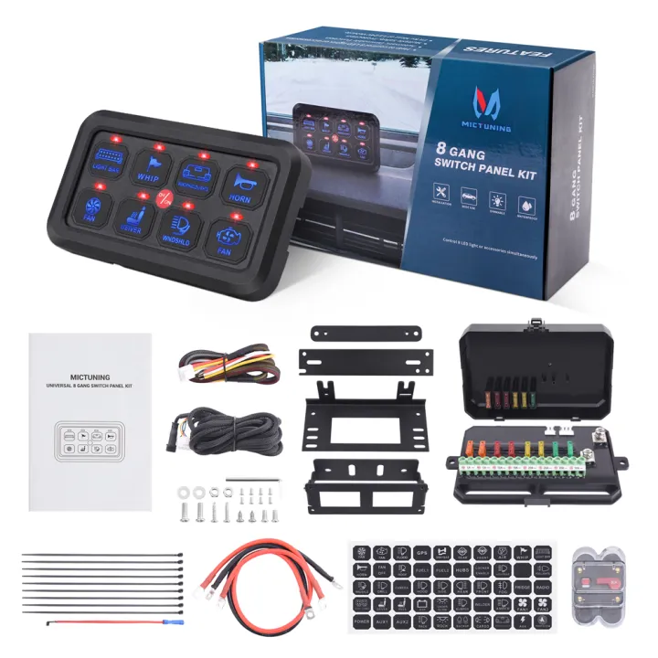 MICTUNING Universal 8 Gang Switch Panel Kit Automatic Dimmable ...