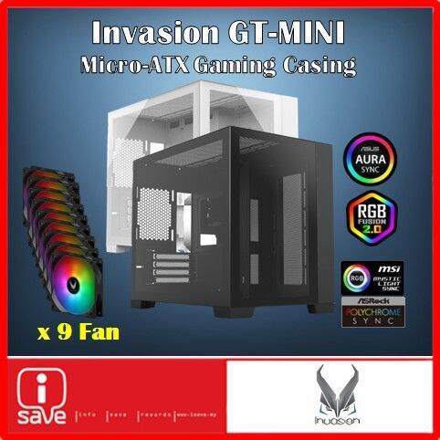INVASION GT-MINI M-ATX CASING / CASE / CHASSIS WITH 9 ARGB FAN ( BLACK ...