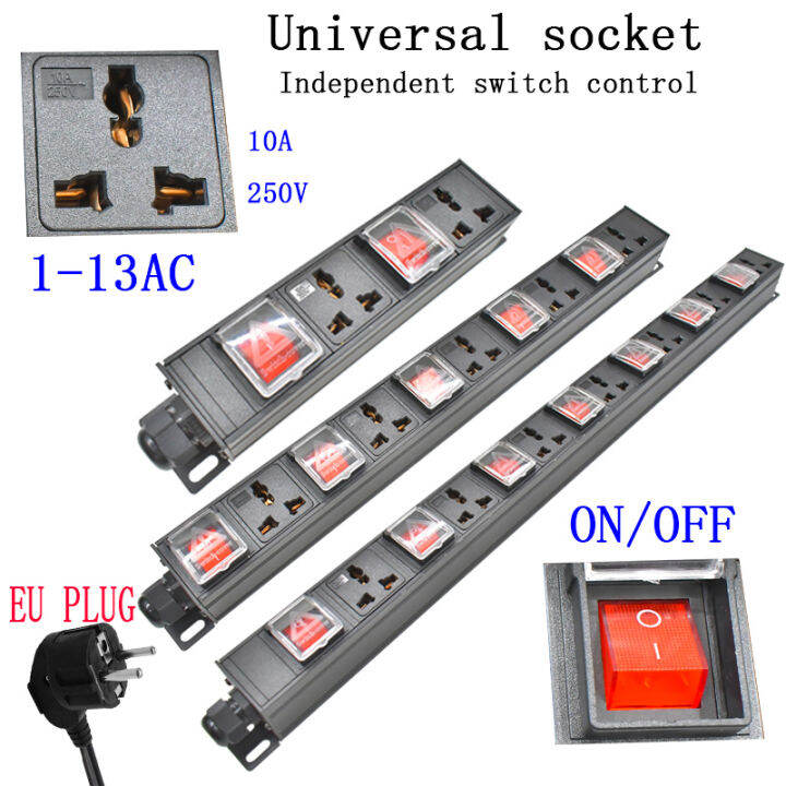 รางปลั๊กไฟ PDU ตู้แร็คเครือข่าย 1Uหน่วยจำหน่ายไฟฟ้า universal socket independent switch 1-13AC ...