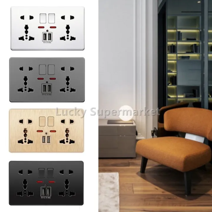 Multifunction UK 13A Wall Socket Push Button 2.1A USB dual multi five ...