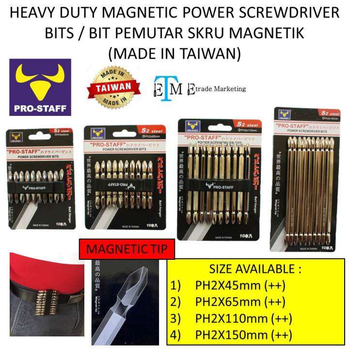 PRO-STAFF HEAVY DUTY MAGNETIC POWER SCREWDRIVER BITS 10pcs SET ...
