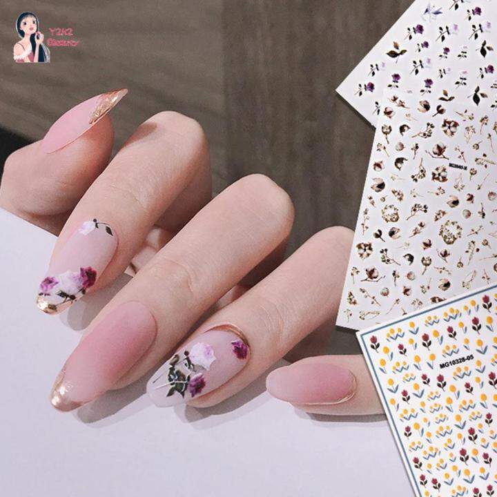 Y2K2สติกเกอร์ตกแต่งเล็บลายดอกทิวลิปแบบดอกฝ้ายมีกาวในอุปกรณ์ทำเล็บสำหรับผู้หญิงสติกเกอร์ติดเล็บ ...