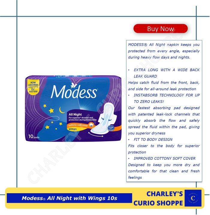Modess Sanitary Napkin All Night with Wings 10 pcs | Lazada PH