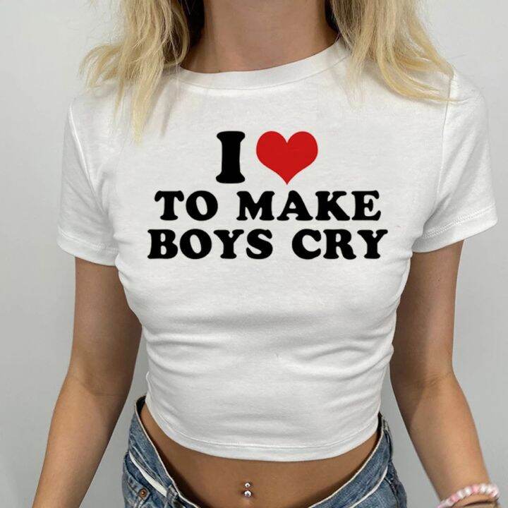 I Love To Make Boys Cry T Shirt Korean Fashion Graphic Trashy Crop Top Woman Cyber Y2k Graphic ...