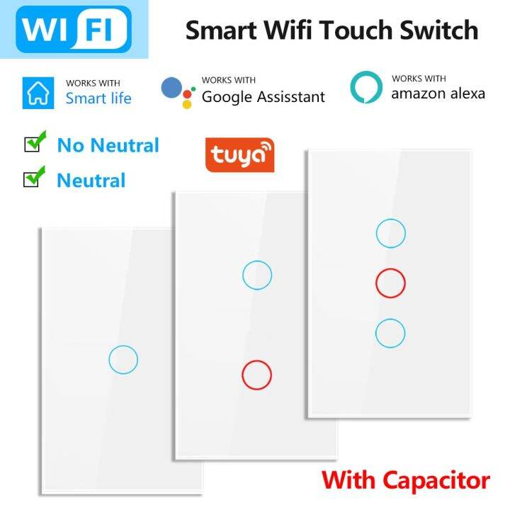 Wifi Smart Light Switch 1/2/3 Gang Touch Panel Voice Control with ...
