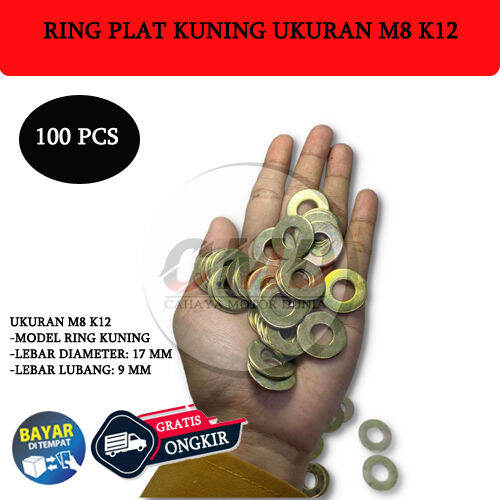 PAKET| 100 PCS Ring Plat M8 Ring Baut Ukuran 10 Kuning M8 K12 | Lazada ...