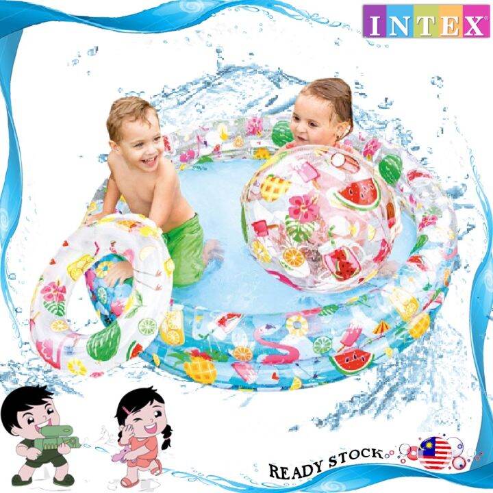 INTEX 3/2 Ring Inflatable Swimming Pool Set With Swim Ring+Beach Ball ...
