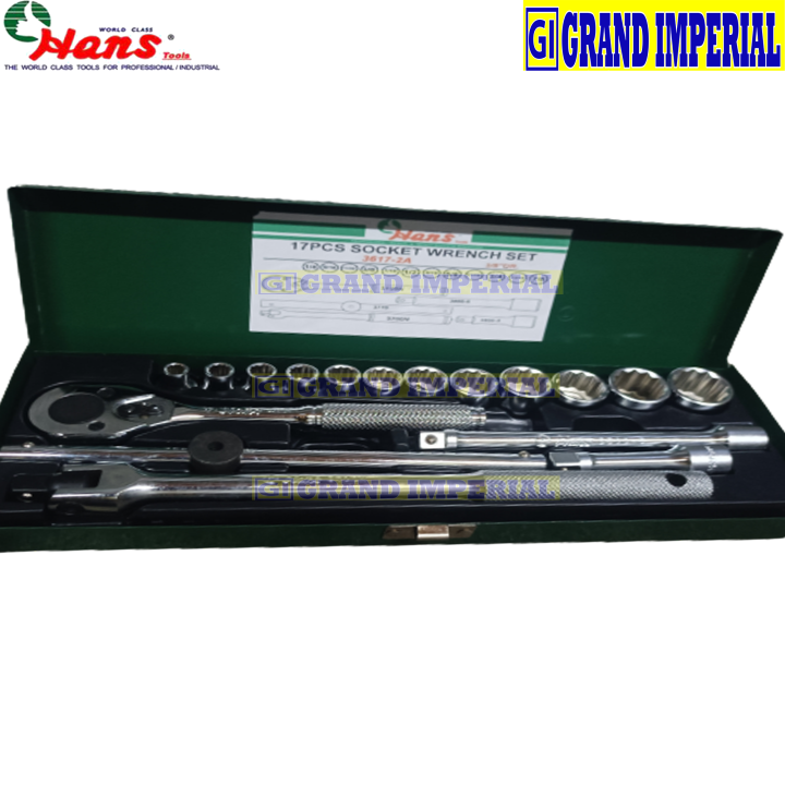 Hans 17Pcs Socket Wrench Set 3/8" Drive 12 Points Inches 3617-2A Grand ...