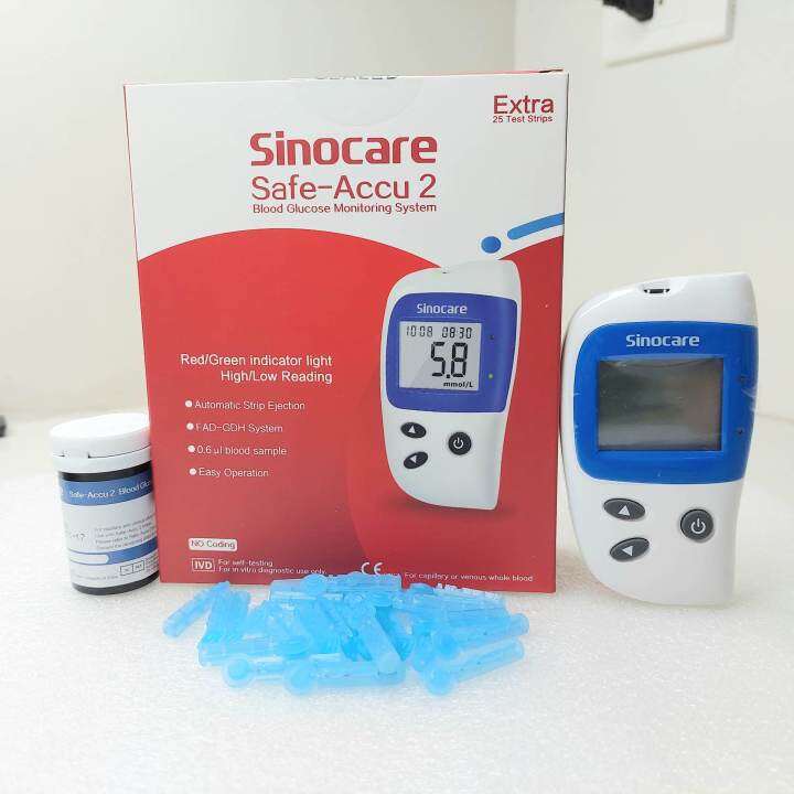 Sinocare Safe Accu2 Blood Glucose Meter Set with 25pcs Test Strips and ...