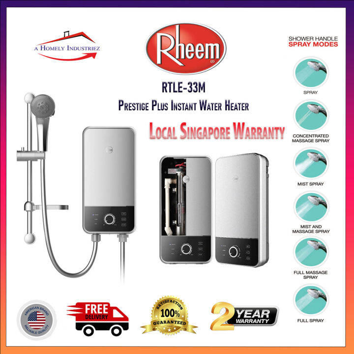 [12 12] Rheem Rtle 33m Prestige Plus Instant Shower Heater With Shower