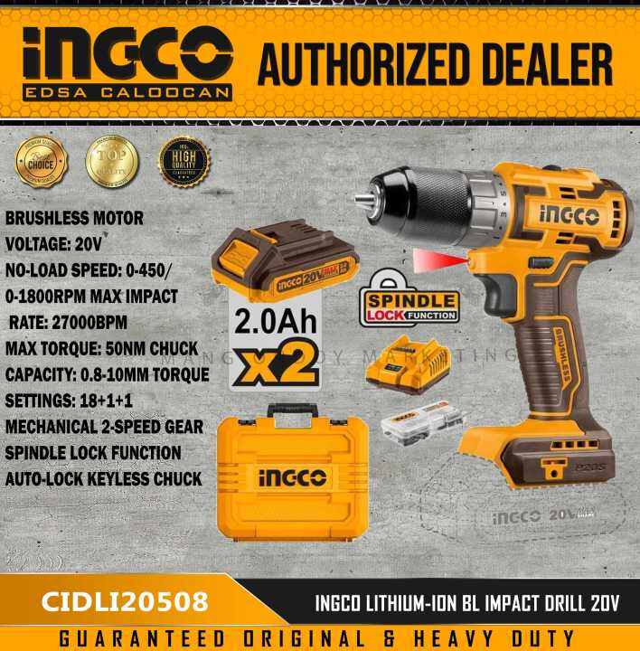 INGCO LITHIUM-ION BL IMPACT DRILL 20V (CIDLI20508) | Lazada PH