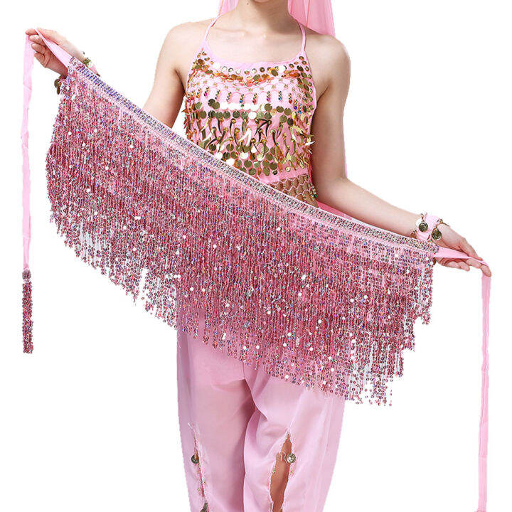 【HOMP】Woman Sequin Belly Dance Costume Waist Chain Fringe Skirt Club Mini Skirt Boho Indian ...