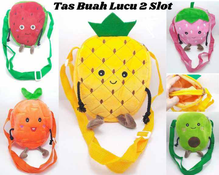 (1 Buah) Tas Anak Perempuan Lucu 2 Slot / Tas HP Karakter Buah Lucu ...
