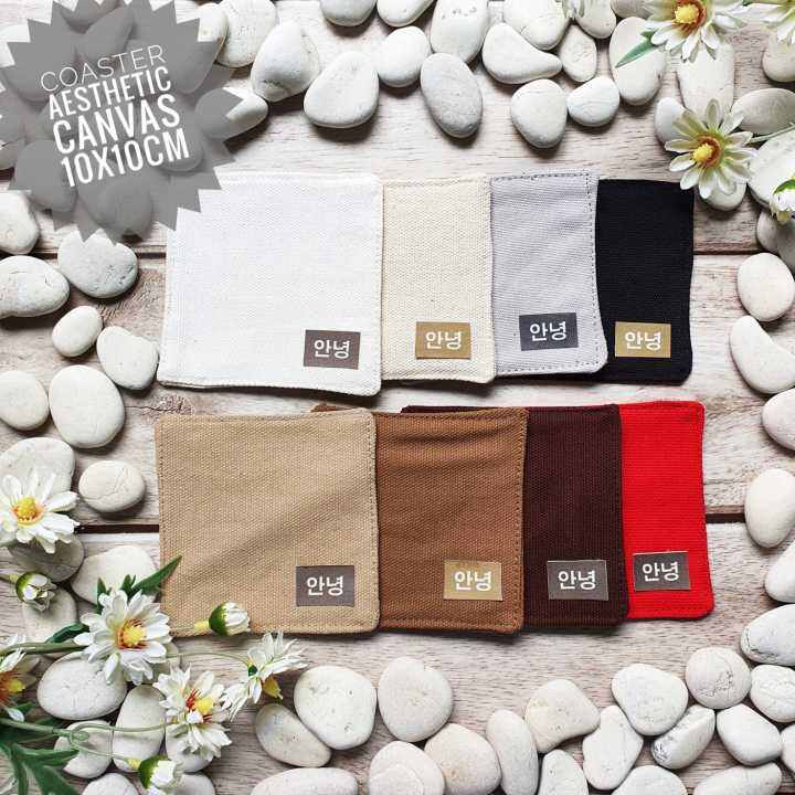 Coaster Kain Canvas Annyeong Aesthetic Fabric Tatakan Alas Gelas ...