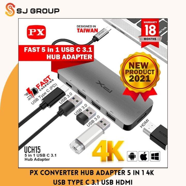 PX Converter Hub Adapter 5 in 1 4K USB Type C 3.1 USB HDMI Konektor | Lazada Indonesia