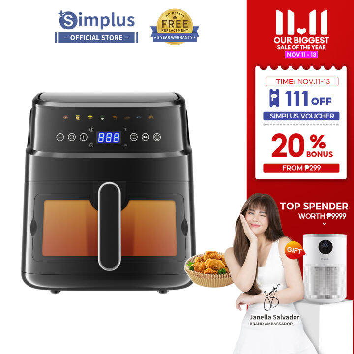 Simplus 6L Visible Air Fryer Electric Fryer Oven LCD Touch Screen Free ...