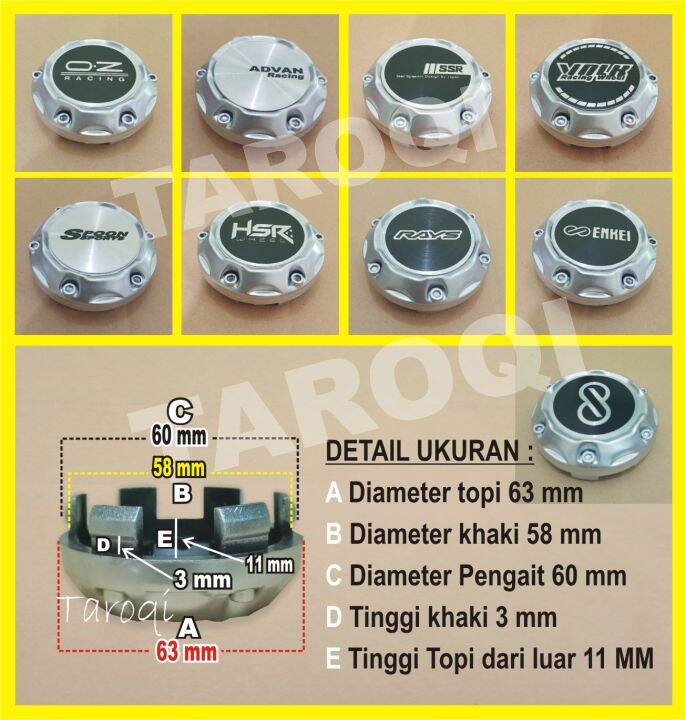 4 buah Dop center velg enkei advan rays hsr ssr Sponn oz racing volk ...
