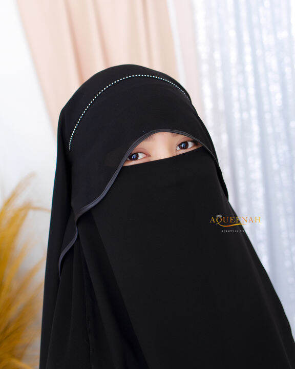 Aqueenah Purdah Yaman Butterfly Diamond Syafnah Sifon Jetblack ...