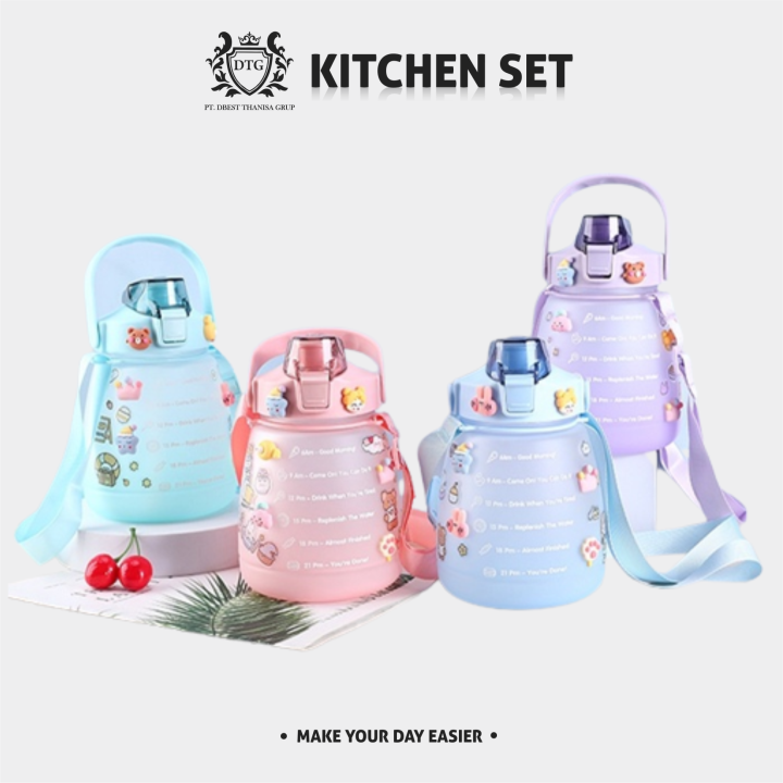 Dtg Indonesia Botol Minum Viral Beruang Transparant FREE STICKER Dan Tali Gantung Ukuran 1,3 ...