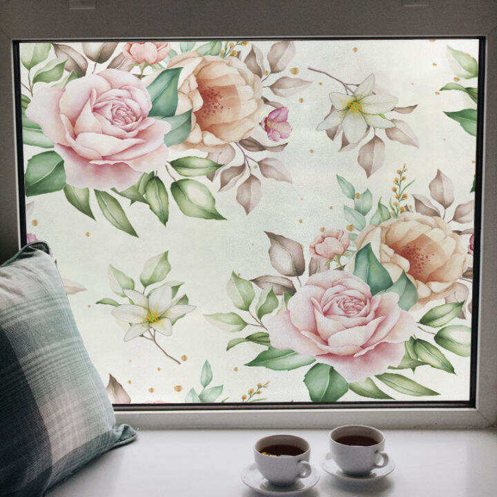 (58x60CM) ฟิล์มกระจกลายดอกไม้, สติ๊กเกอร์ฝ้าถอดได้, ฟิล์มกระจก PVC, สติ๊กเกอร์บานเลื่อน, กระดาษ ...