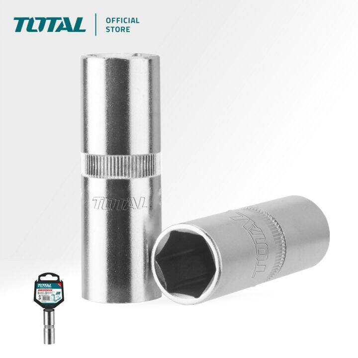 TOTAL Spark Plug Socket (16mm) with Rubber Insert / Retainer using 1/2 ...