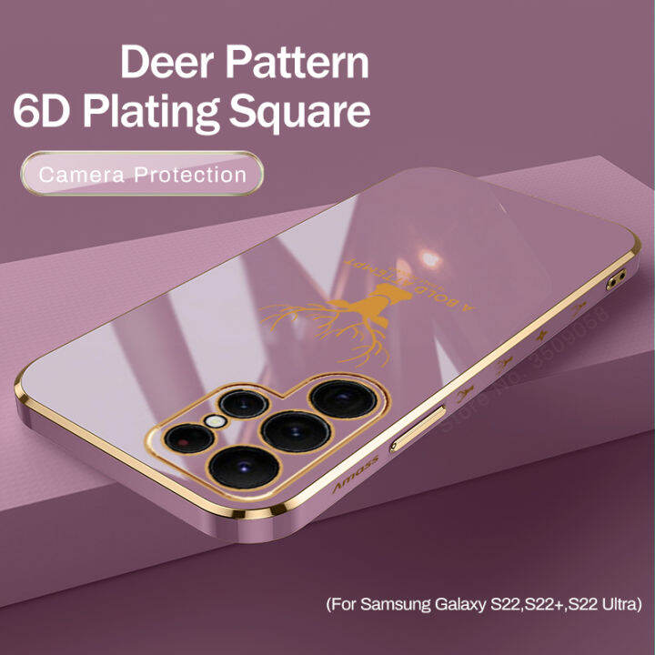 S22 Ultra Case Luxury Deer Pattern 6D Plating Gold Frame Camer Protect ...