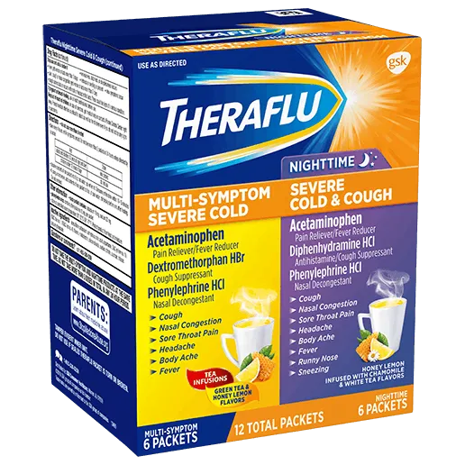 Theraflu Multi-Symptom Severe Cold & Nighttime Severe Cold & Cough ...