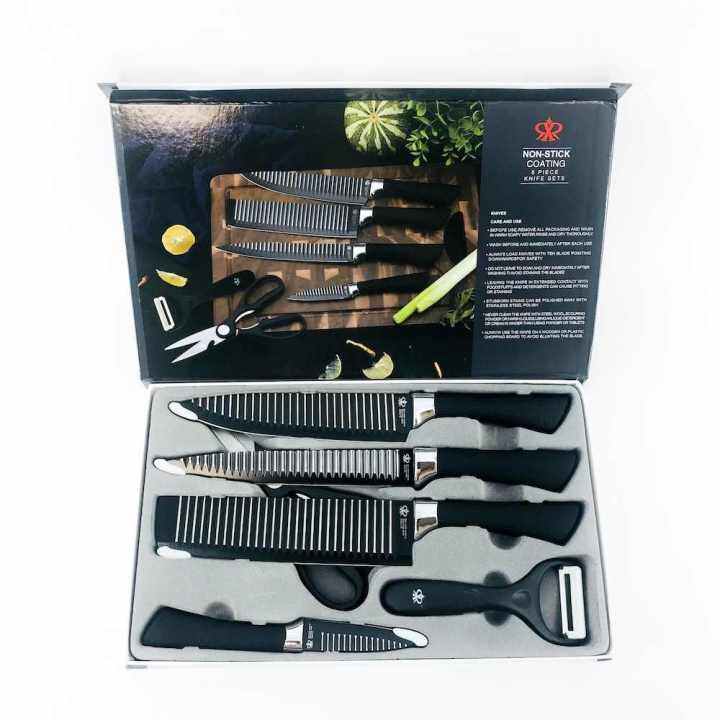 Chef Knife Set, 6-Piece Non Stick Groove Ripple Kitchen Knives Set ...