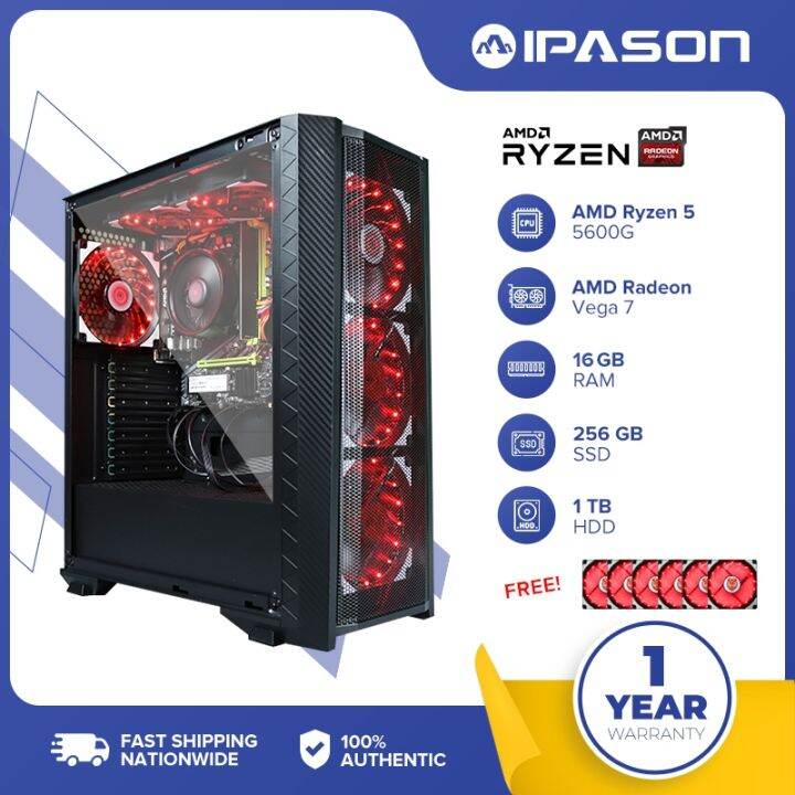 IPASON Gaming PC Ryzen 5 5600G 16G 8GB 1TB D4 Radeon Vega 7 Graphics ...