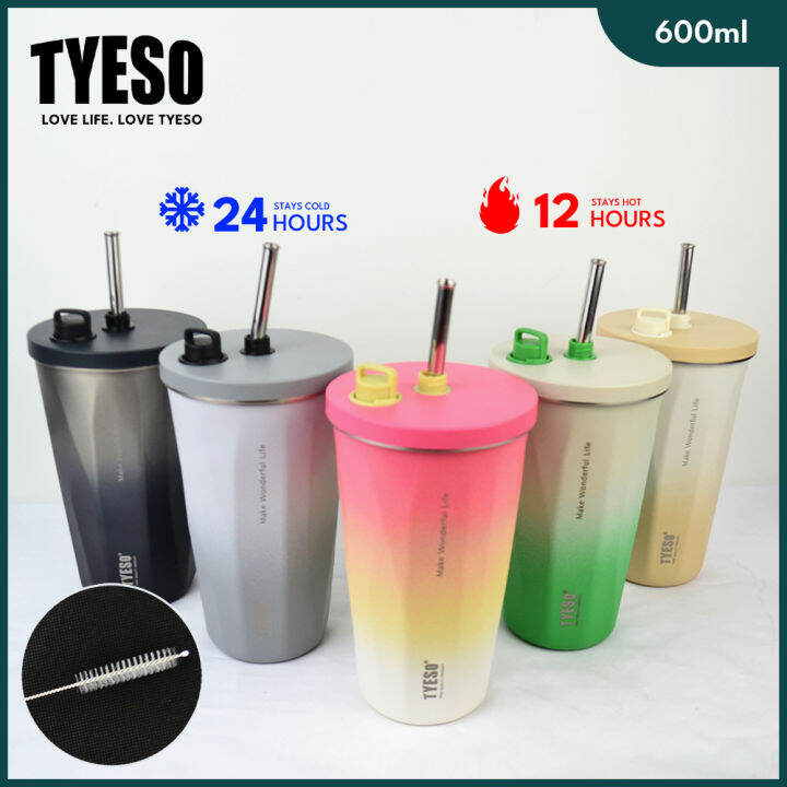 TYESO Coffee Tumbler 600ML Insulated Water Bottle Gradient HOT & COLD with Straw Stainless Cup ...