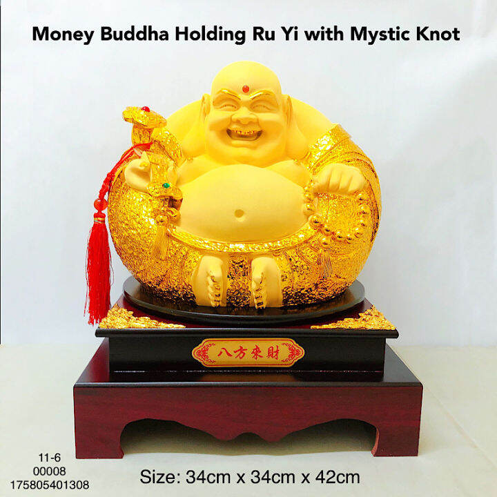Fengshui Rotating Laughing Buddha Money Buddha Holding Ru Yi Ruyi with ...