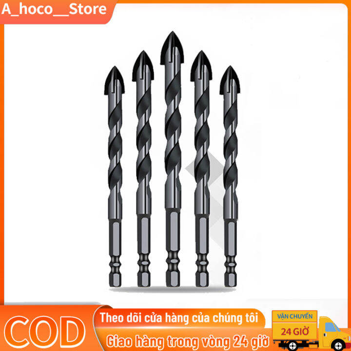 Bộ 5 mũi khoan đa năng chân lục giác 4 cạnh thép đen Nhật 12mm 10mm, 8mm 6mm, khoan kính, thủy ...