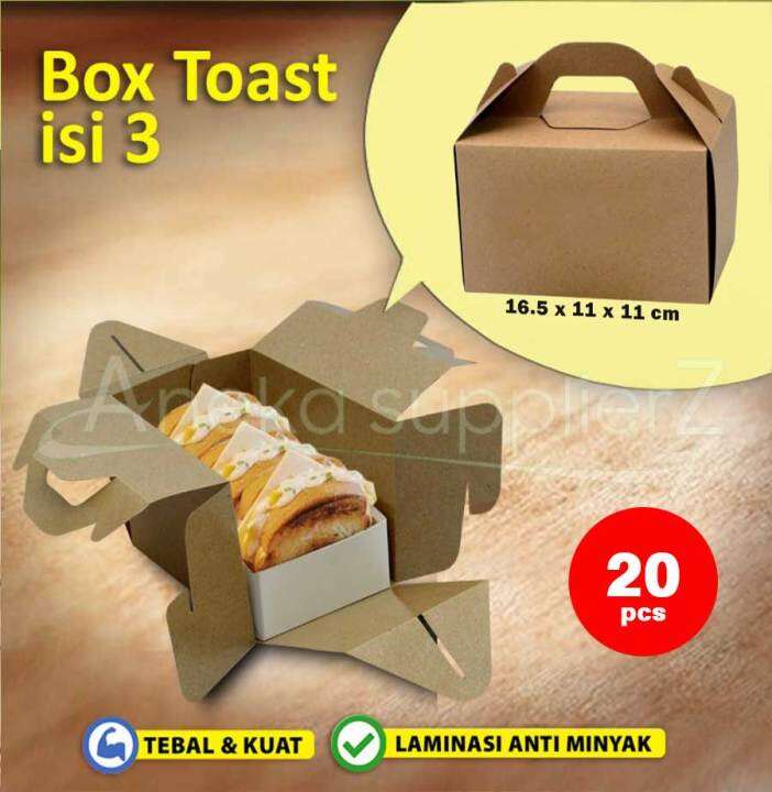 Kotak Box Dus Take Away Toast Roti Bakar | KRAFT COKLAT - ISI 3 (20 pcs ...