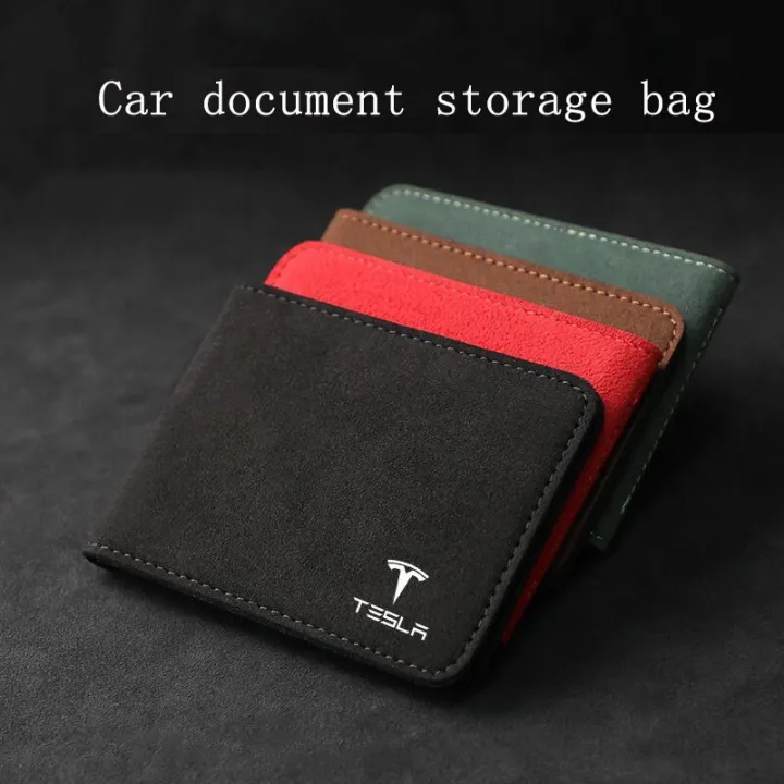 Car Document Storage Bag Suede Wallet For Tesla Model 3 X S Y Wallet ...