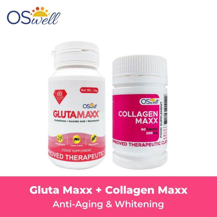 OSwell Collagen Maxx for Anti-Aging + GlutaMaxx Chewable Tablet for ...